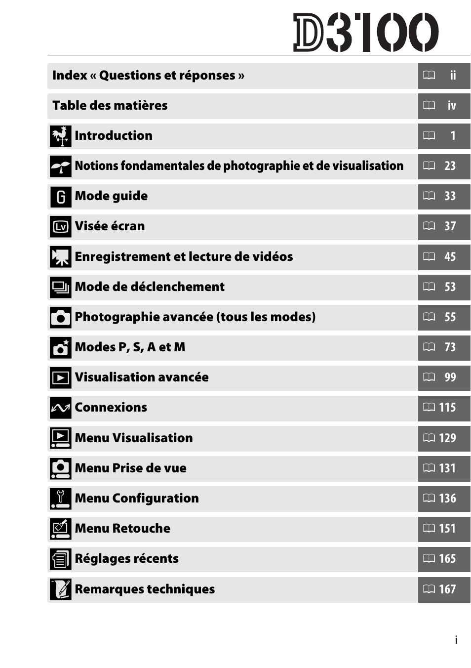 Nikon D3100 Manuel d'utilisation | Page 3 / 224 | Mode Original